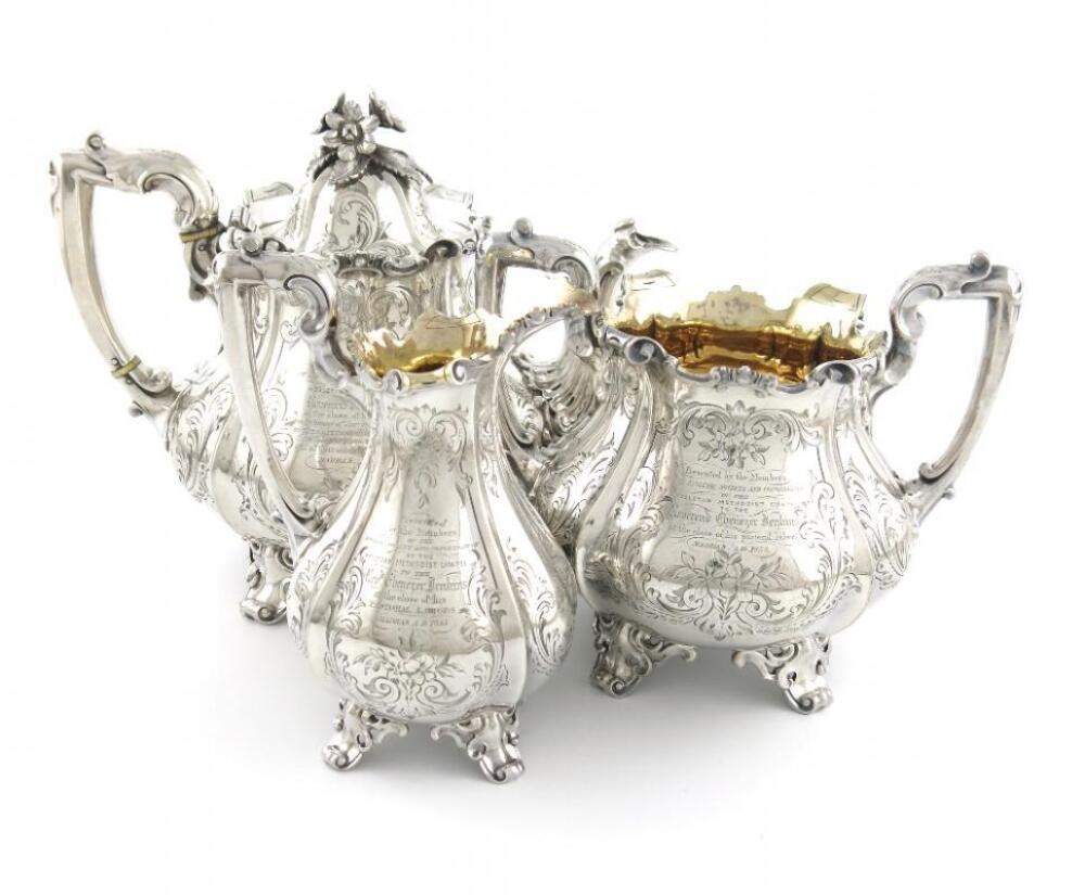ëA three-piece Victorian silver presentation tea set, by James ...